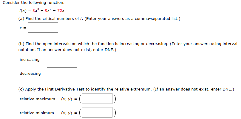 Solved Consider the following function. f(x) = 3X^3 + 9X^2 - | Chegg.com