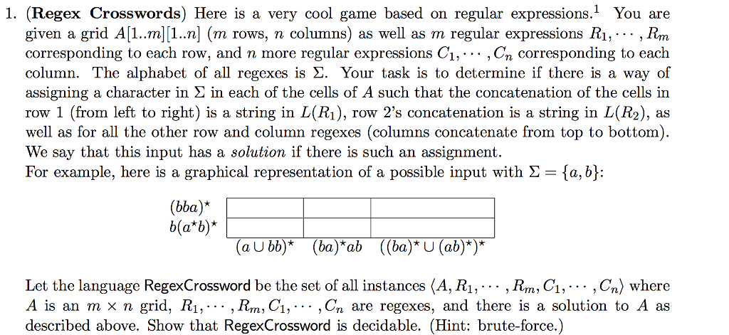 Solved (Regex Crosswords) Here is a very cool game based on | Chegg.com