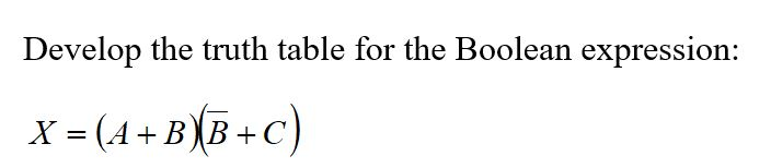 Solved Develop the truth table for the Boolean expression: | Chegg.com
