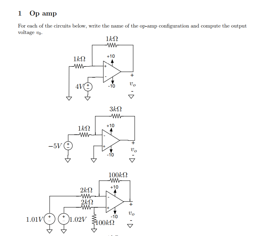 Solved 1 Op amp For each of the circuits below, write the | Chegg.com