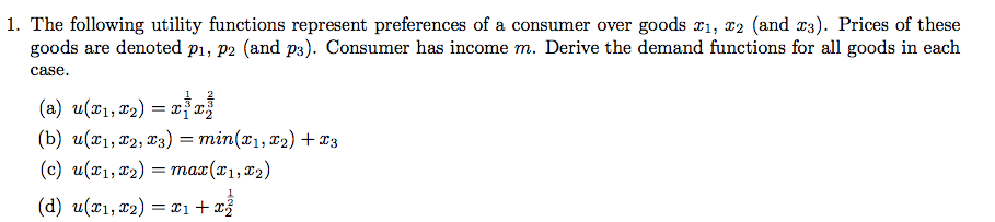 Solved 1. The following utility functions represent | Chegg.com