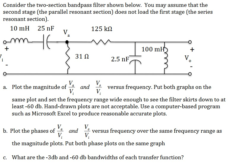 Solved Consider the two-section bandpass filter shown below. | Chegg.com