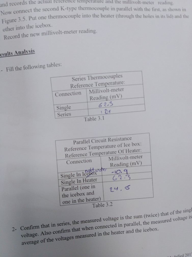 Solved Experiment 3: Thermocouples in Series and Parallel | Chegg.com
