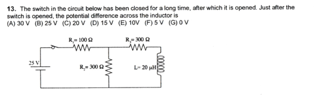 Solved The switch in the circuit below has been dosed for a | Chegg.com