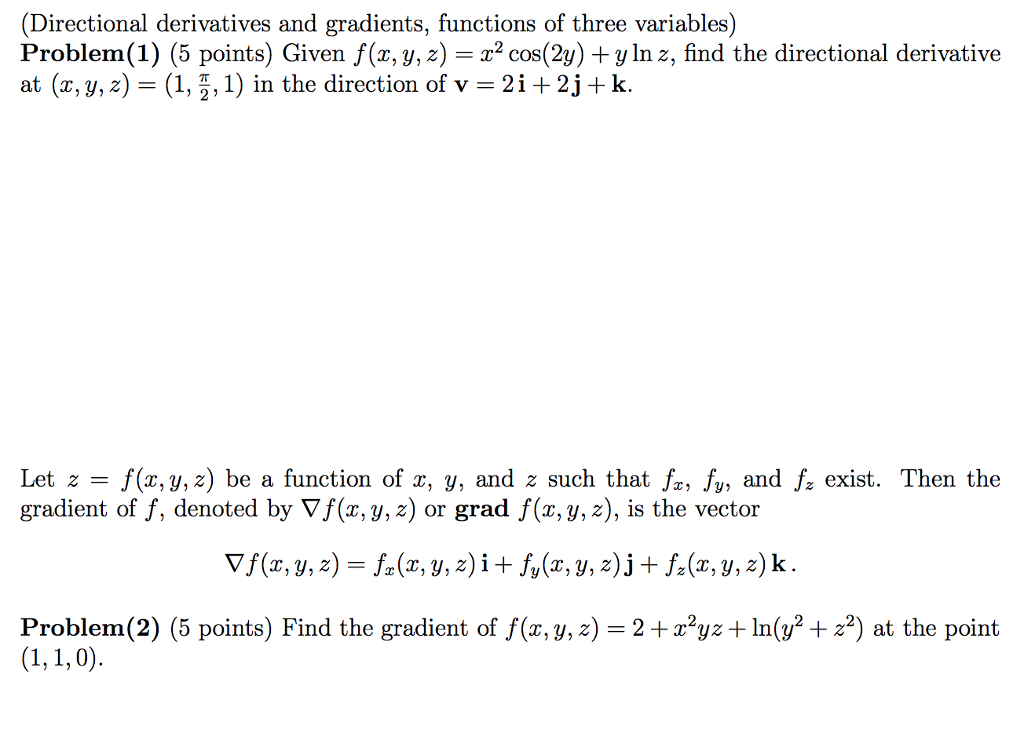 Solved (Directional derivatives and gradients, functions of | Chegg.com