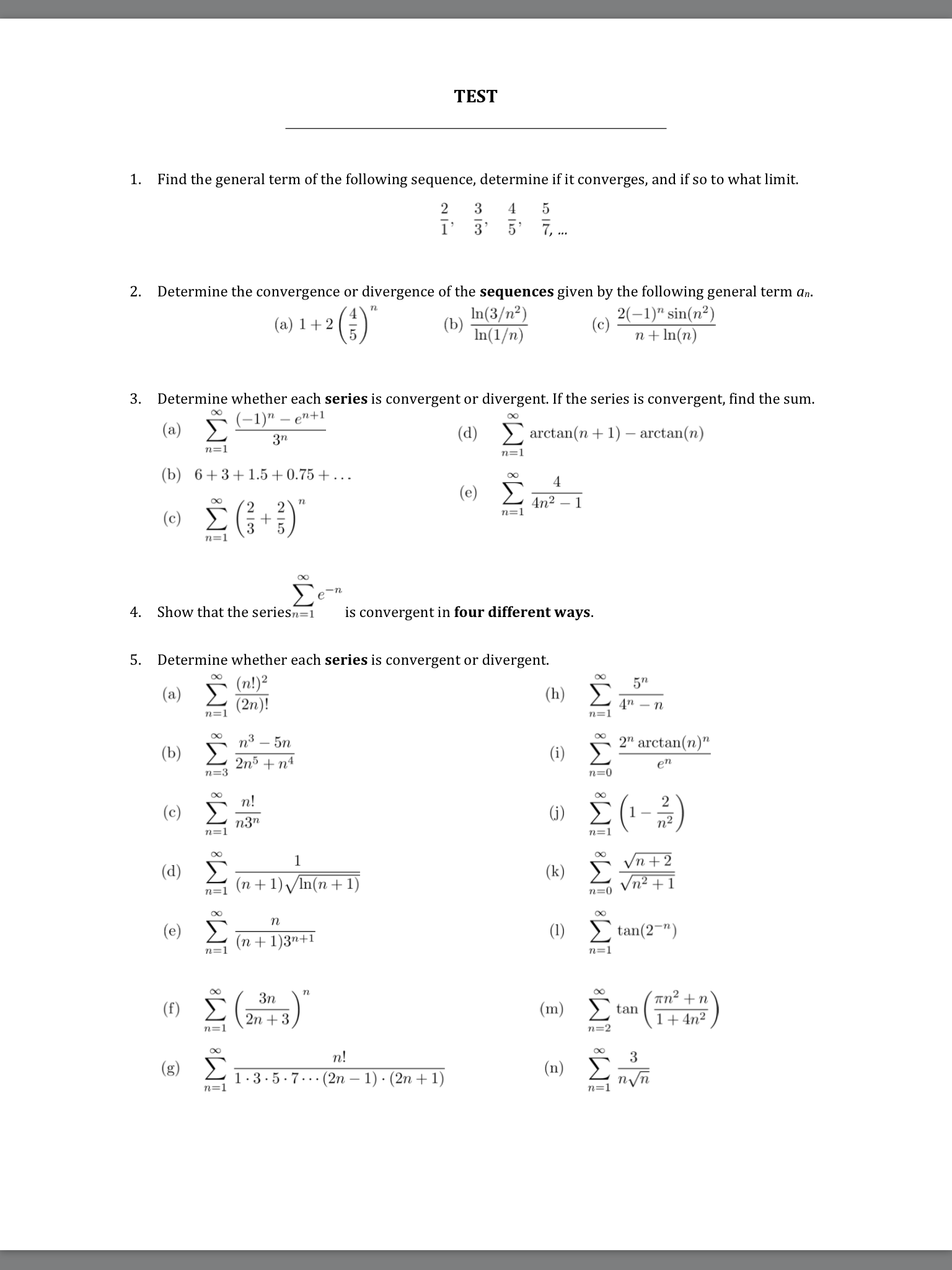 Solved Find the general term of the following sequence, | Chegg.com
