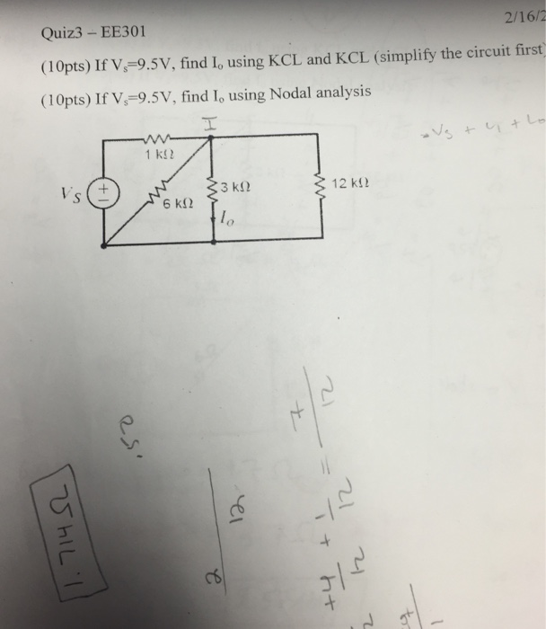 Solved If V_S=9.5V, find I_0 using KCL and KCL (simplify the | Chegg.com