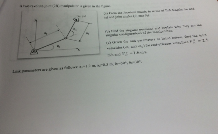 Solved A two-revolute-joint(2R) manipulator is given in the | Chegg.com
