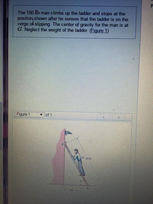 Solved The 180-lb man climbs up the ladder and stops at the | Chegg.com