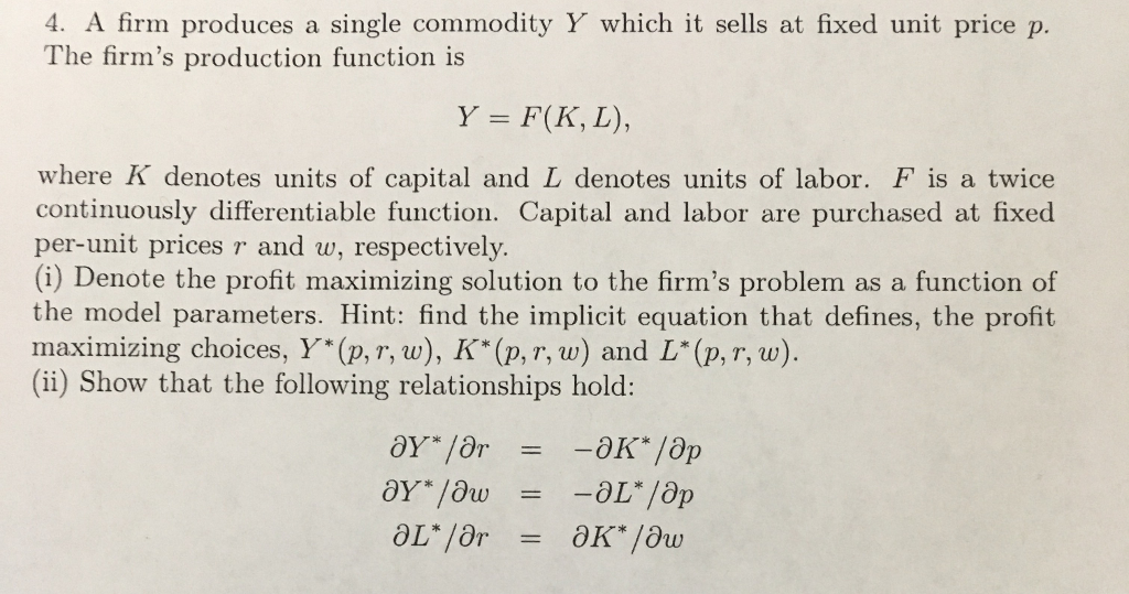 Solved A firm produces a single commodity Y which it sells | Chegg.com