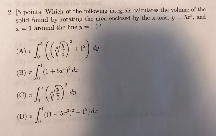 Solved Which of the following integrals calculates the | Chegg.com