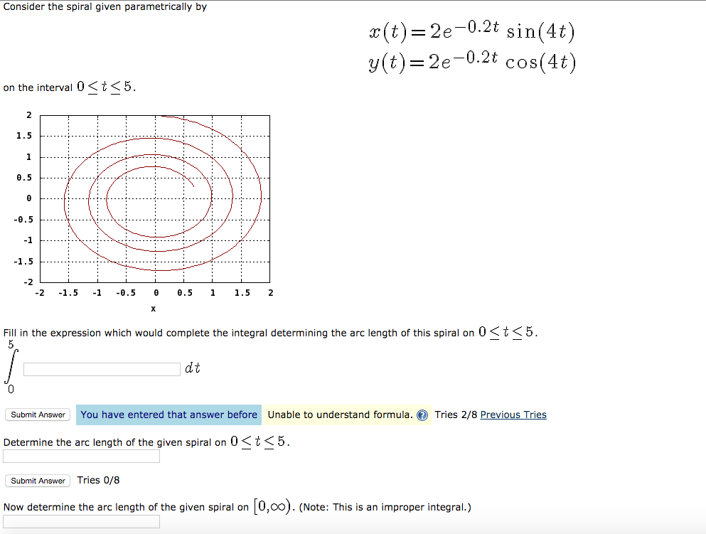 Solved Consider the spiral given parametrically by x(t) = | Chegg.com