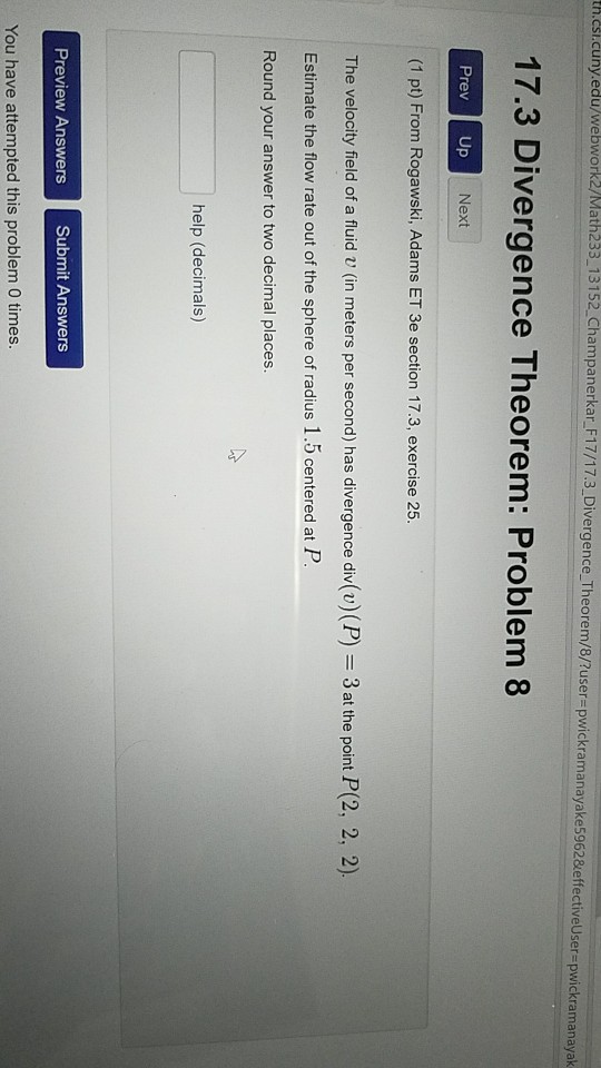 Solved 13152 Champanerkar F17/17.3 Divergence | Chegg.com