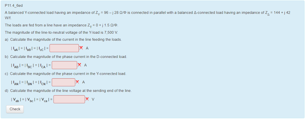 Solved P11.4_6ed A balanced Y-connected load having an | Chegg.com