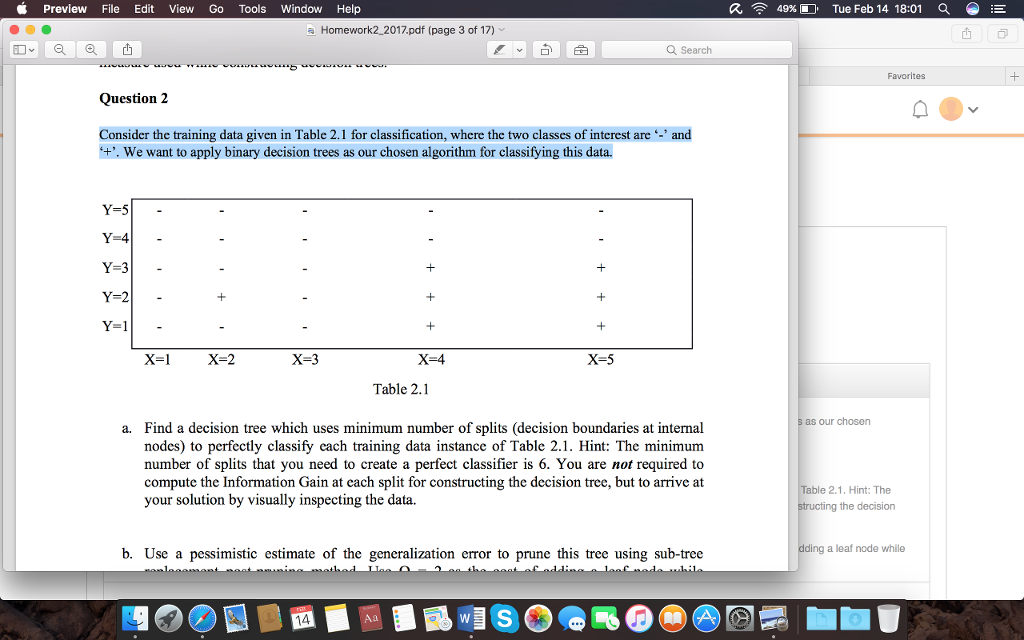 Consider the training data given in Table 2.1 | Chegg.com