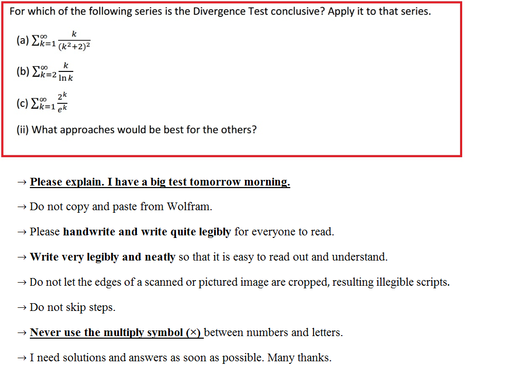 Solved For which of the following series is the Divergence | Chegg.com