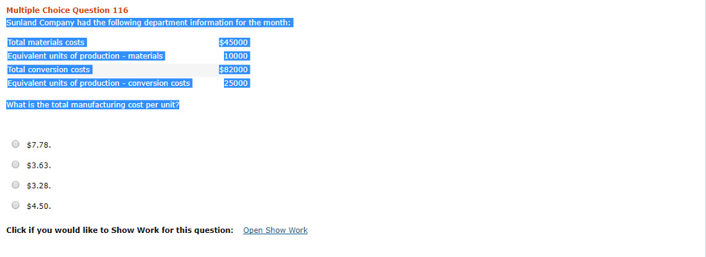 Solved Multiple Choice Question 116 Sunland Company had the | Chegg.com