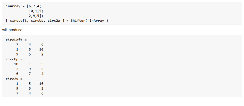 Solved MATLAB Question DO NOT USE CIRCSHIFT, LOOPS, OR | Chegg.com Solved MATLAB Question DO NOT USE CIRCSHIFT, LOOPS, OR | Chegg.com