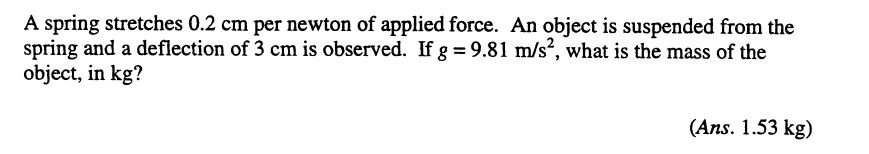 Solved A spring stretches 0.2 cm per newton of applied | Chegg.com