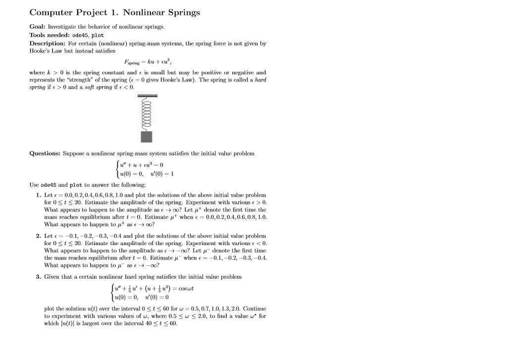 Questions: Suppose a nonlinear spring-mass system | Chegg.com