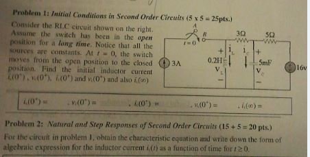 Solved Initial Conditions in Second Order Circuits Consider | Chegg.com
