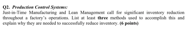 Solved Q2. Production Control Systems Just-in-Time | Chegg.com