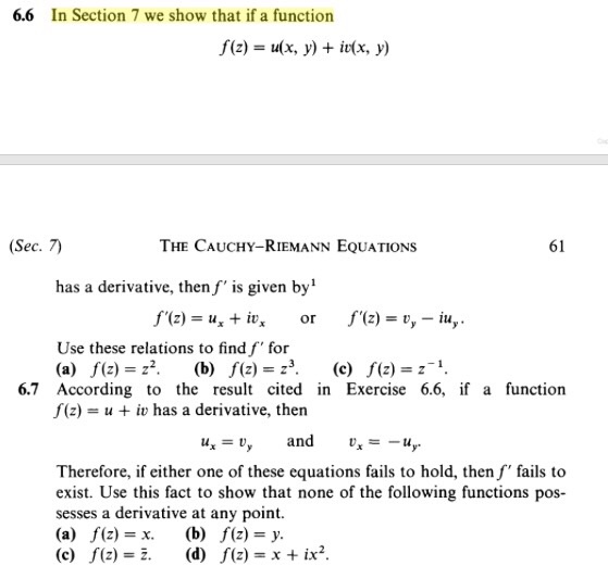 Solved Liking for help with derivatives of complex numbers. | Chegg.com