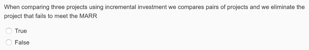 Solved When comparing three projects using in investment we | Chegg.com