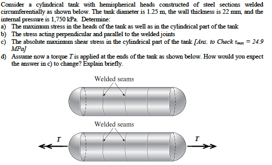 Solved Consider a cylindrical tank with hemispherical heads | Chegg.com