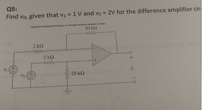 Solved Q5: Find vo, given that V1 = 1 V and V2-2V for the | Chegg.com