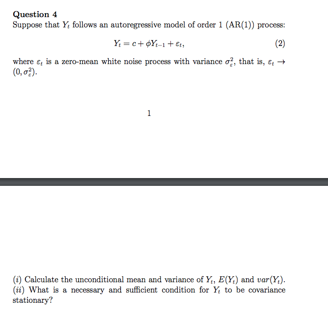 Solved Question 4 Suppose that YE follows an autoregressive | Chegg.com