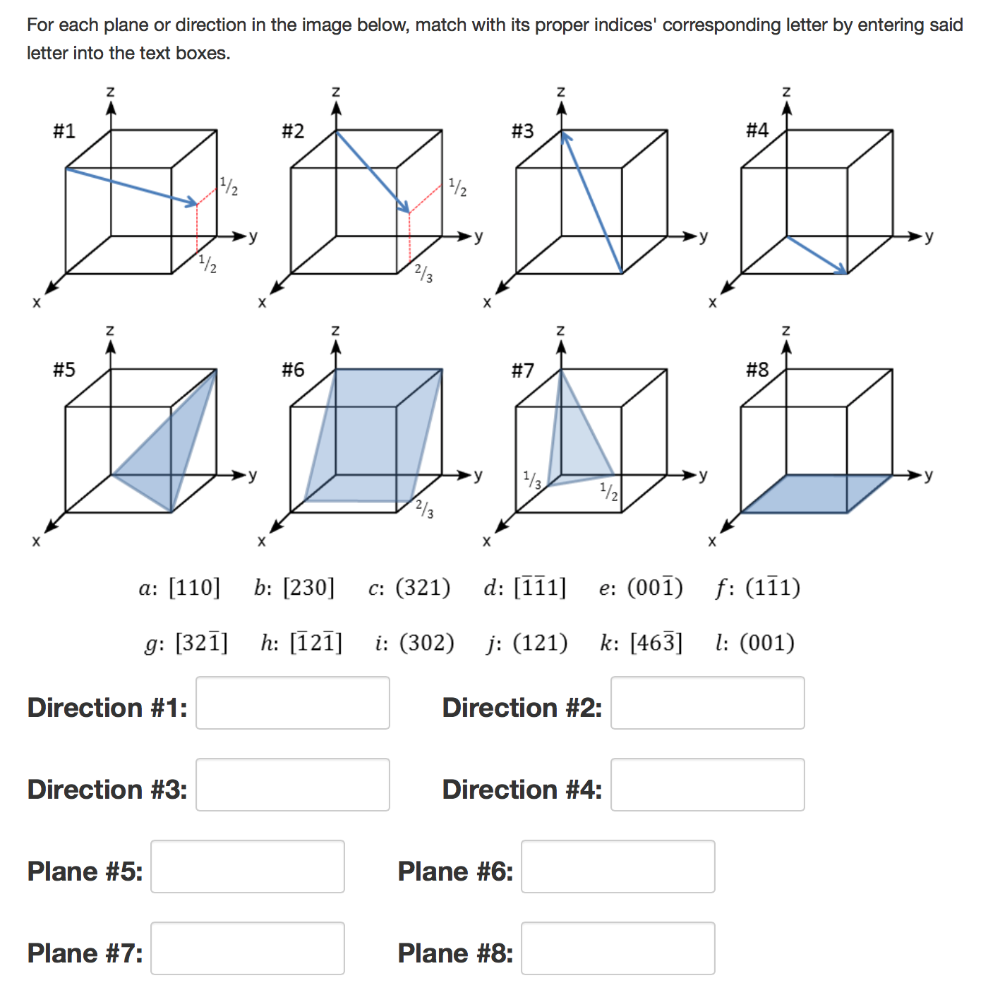 Solved For each plane or direction in the image below, match | Chegg.com