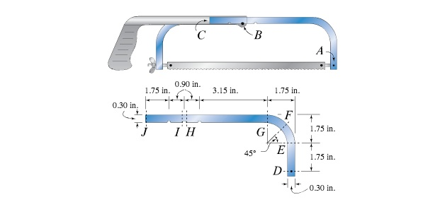 Solved A hacksaw for cutting metal is shown. Assume contact | Chegg.com