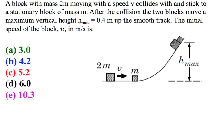 Solved A block with mass 2m moving with a speed v collides | Chegg.com