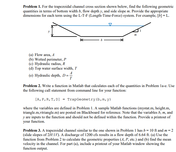 Solved For the trapezoidal channel cross section shown | Chegg.com