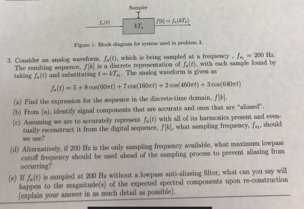 Solved Consider an analog waveform, f_a(t), which is being | Chegg.com