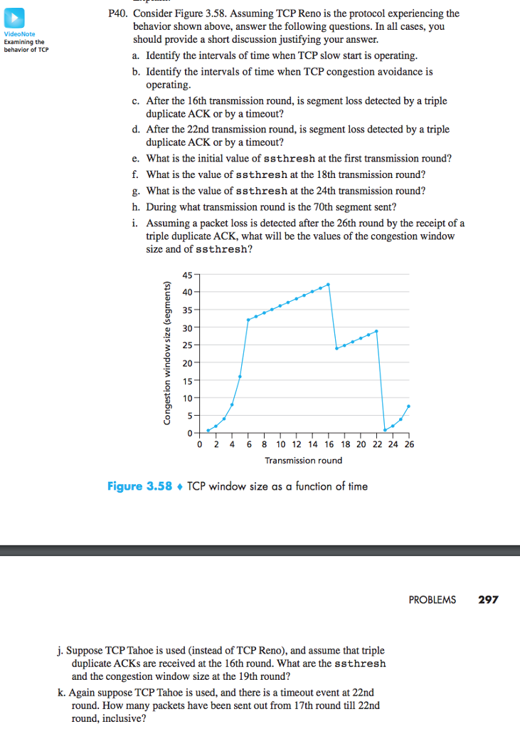 Solved P40. Consider Figure 3.58. Assuming TCP Reno is the | Chegg.com