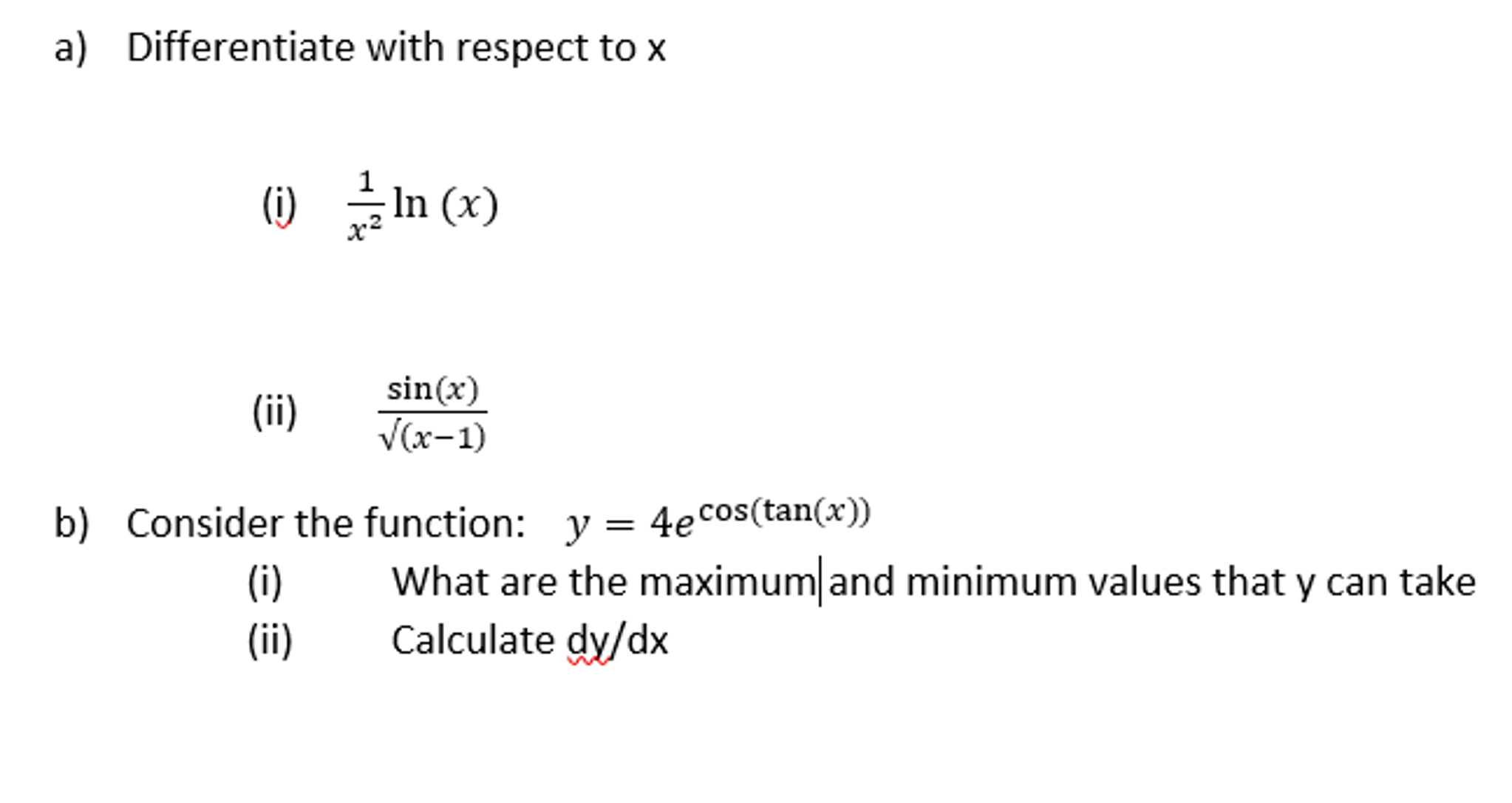 Solved Differentiate with respect to x 1/x^2 In (x) sin | Chegg.com