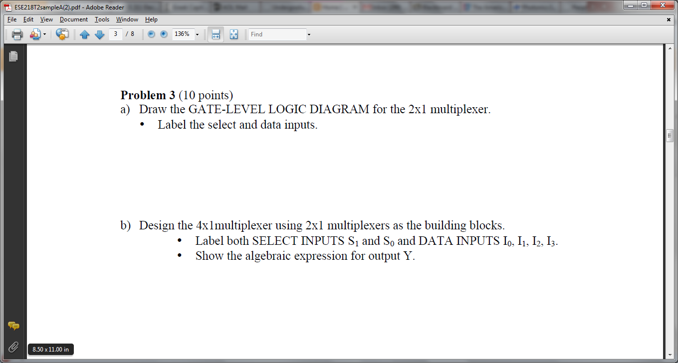 Draw the GATE-LEVEL LOGIC DIAGRAM for the 2 times 1 | Chegg.com