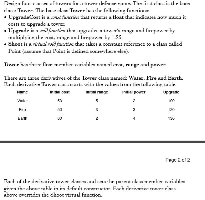 Solved Design four classes of towers for a tower defense | Chegg.com