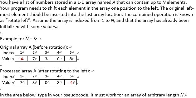 Solved You have a list of numbers stored in a 1-D array | Chegg.com
