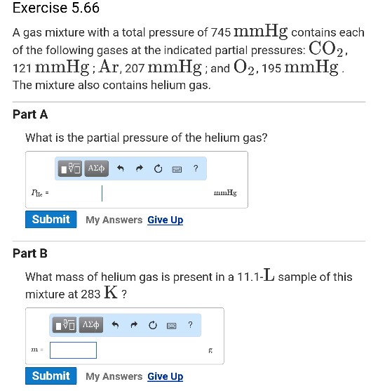 Solved Exercise 5.66 A gas mixture with a total pressure of | Chegg.com