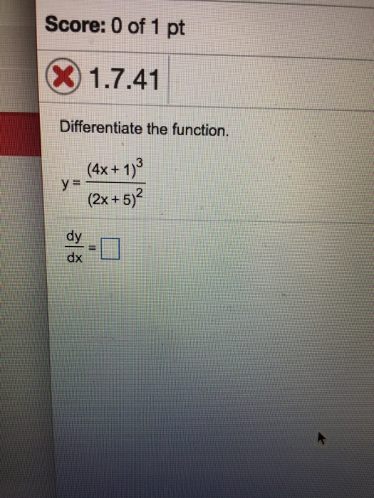 Solved Differentiate the function. Y = (4x + 1)^3/(2x + | Chegg.com