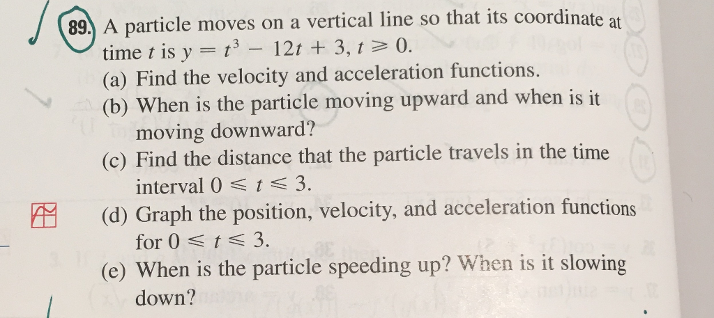 Solved A particle moves on a vertical line so that its | Chegg.com