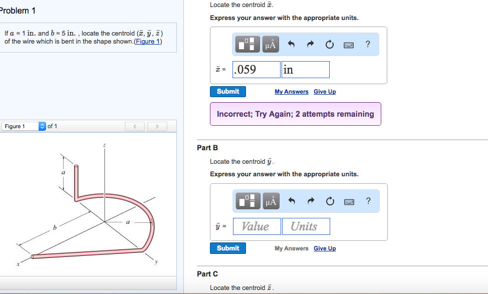 Solved Problem 1 If a 1 in. and b 5 in ocate the centroid | Chegg.com