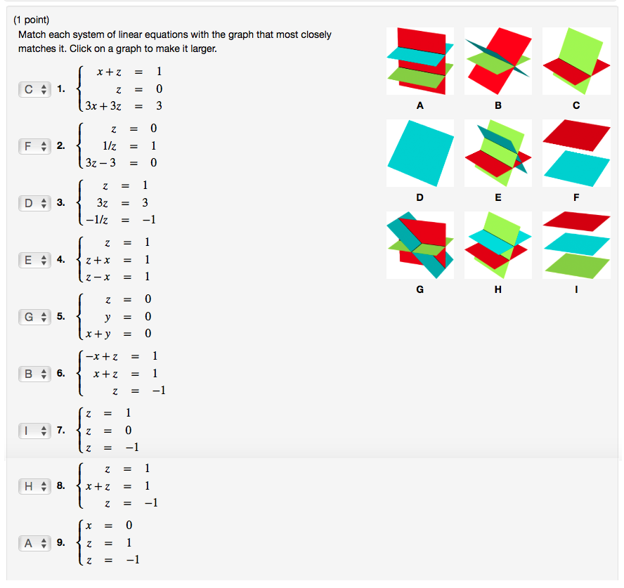 Solved (1 point) Match each system of linear equations with | Chegg.com