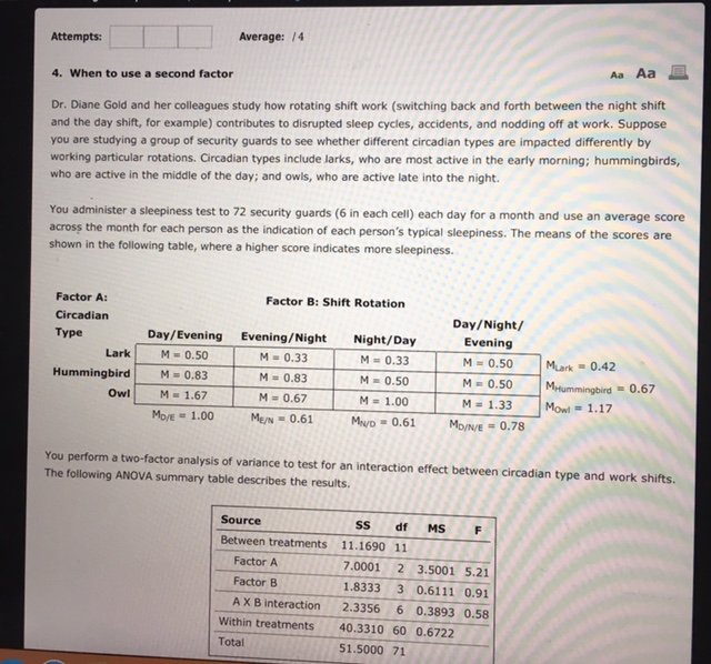 Solved Average: 14 Attempts: Aa Aa 4. When to use a second | Chegg.com