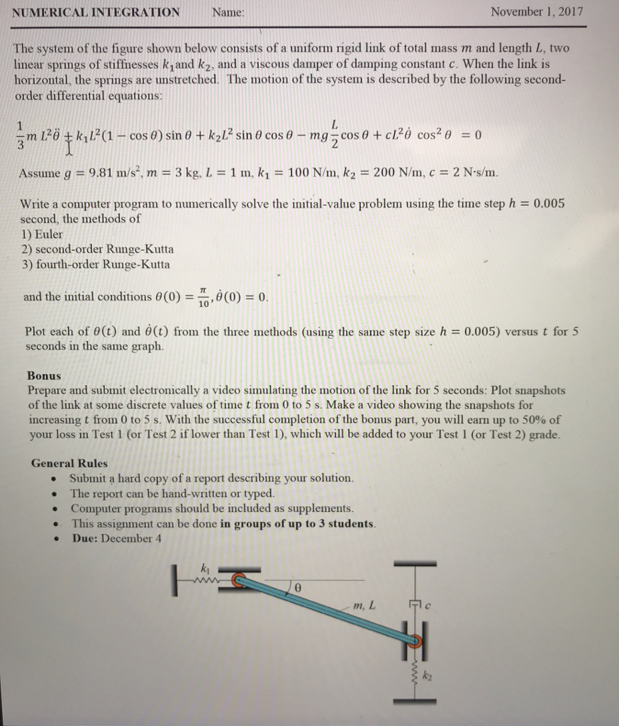 Solved NUMERICAL INTEGRATION Name November 1, 2017 The | Chegg.com