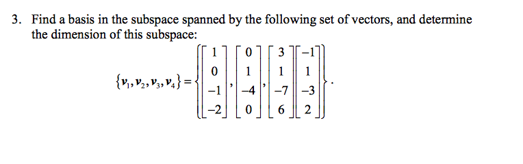 Solved 3. Find a basis in the subspace spanned by the | Chegg.com