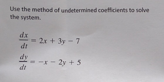 Solved Use the method of undetermined coefficients to solve | Chegg.com